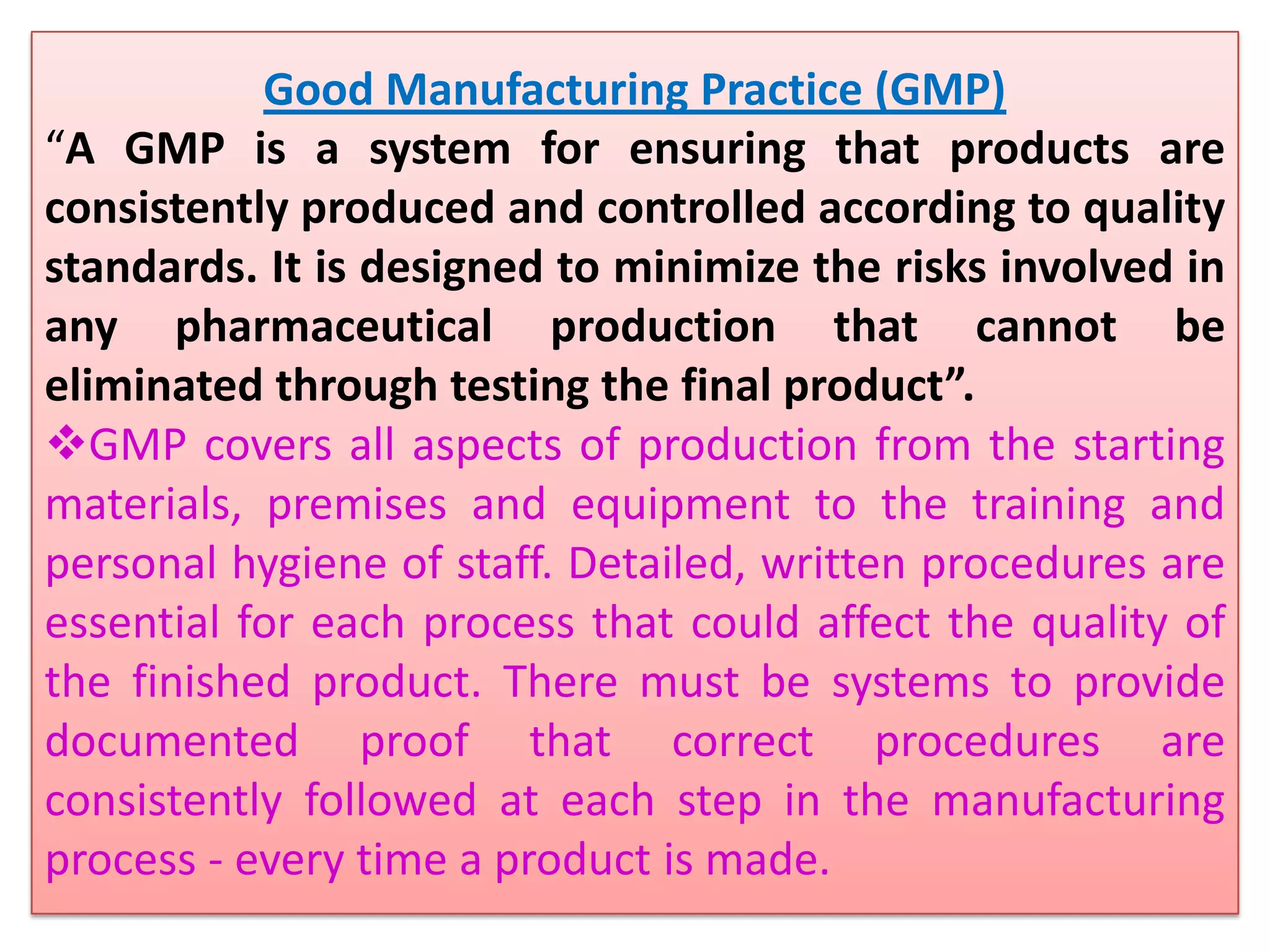 Good manufacturing practice (gmp) | PDF
