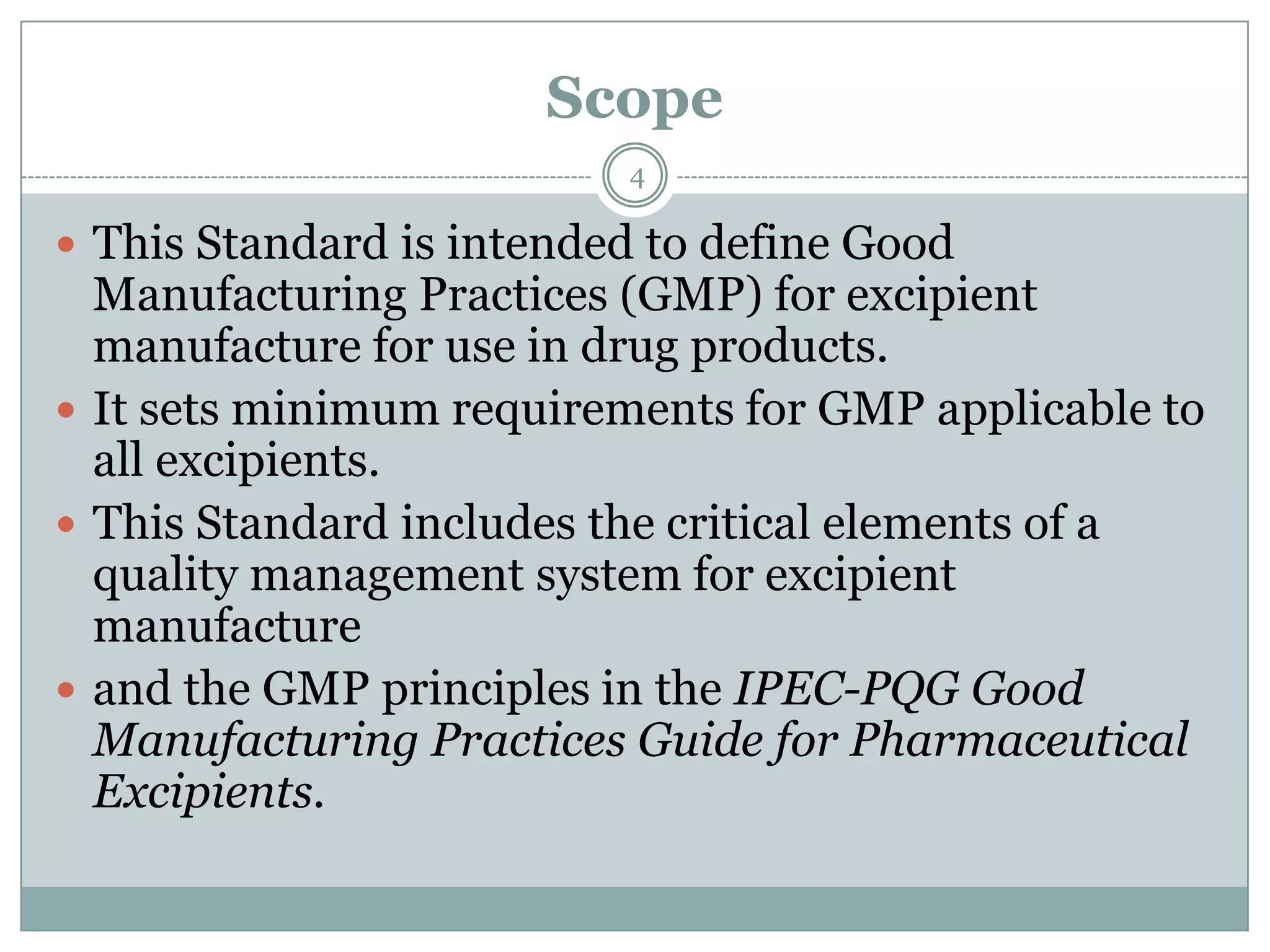 Good manufacturing practices (gmp) for pharmaceutical excipients | PPTX