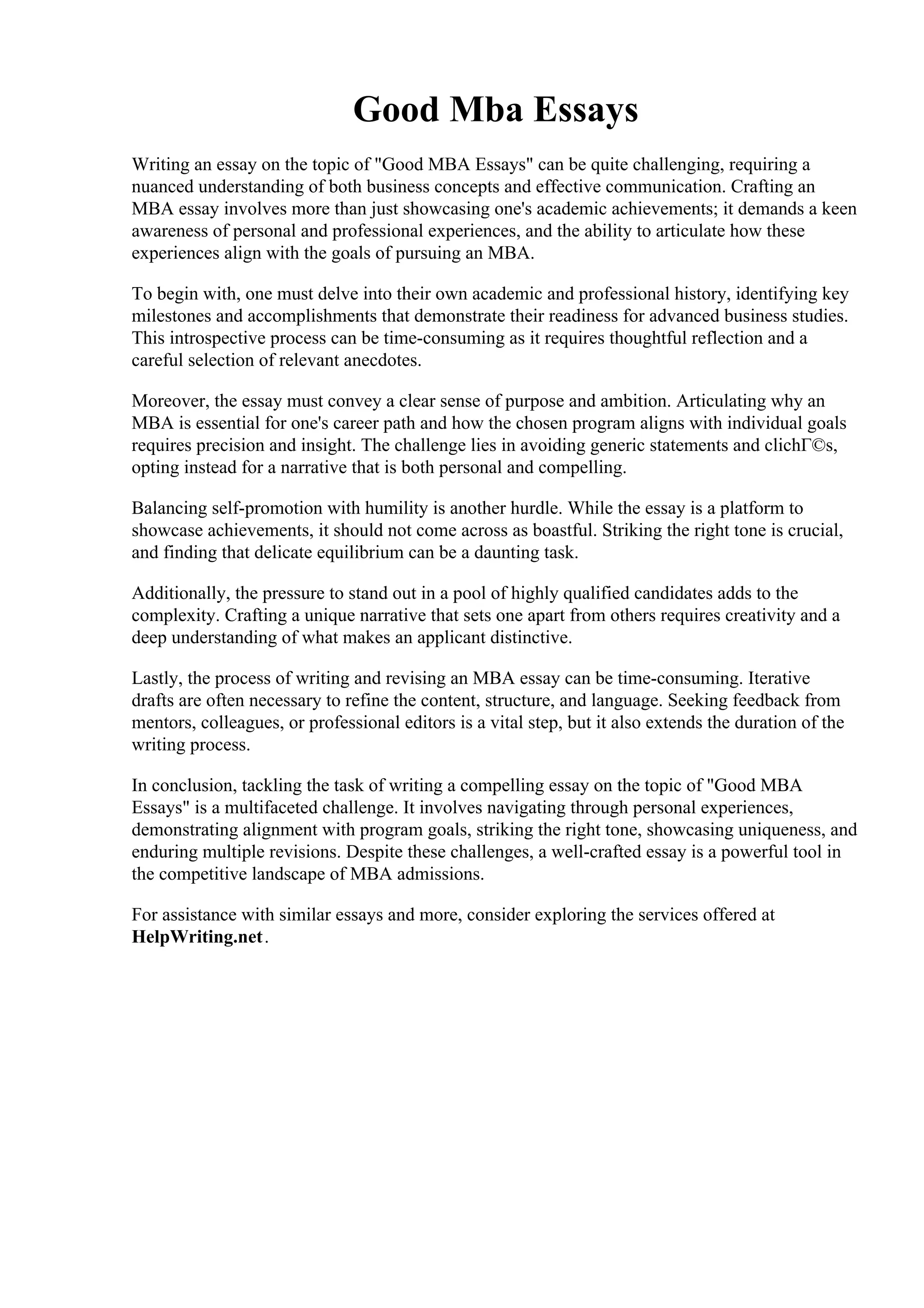 Good Mba Essays | PDF