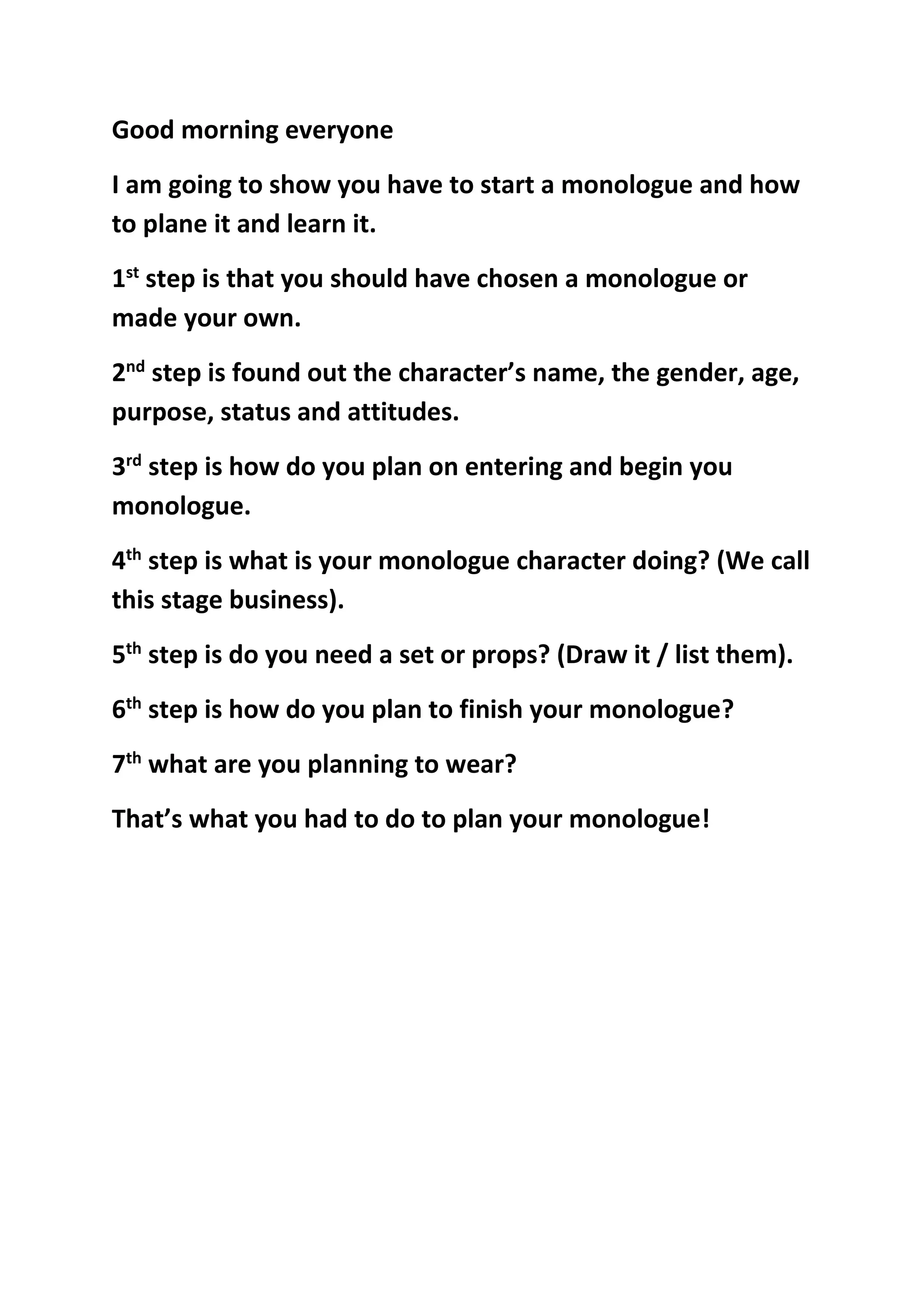 How to Plan your Monologue | DOCX