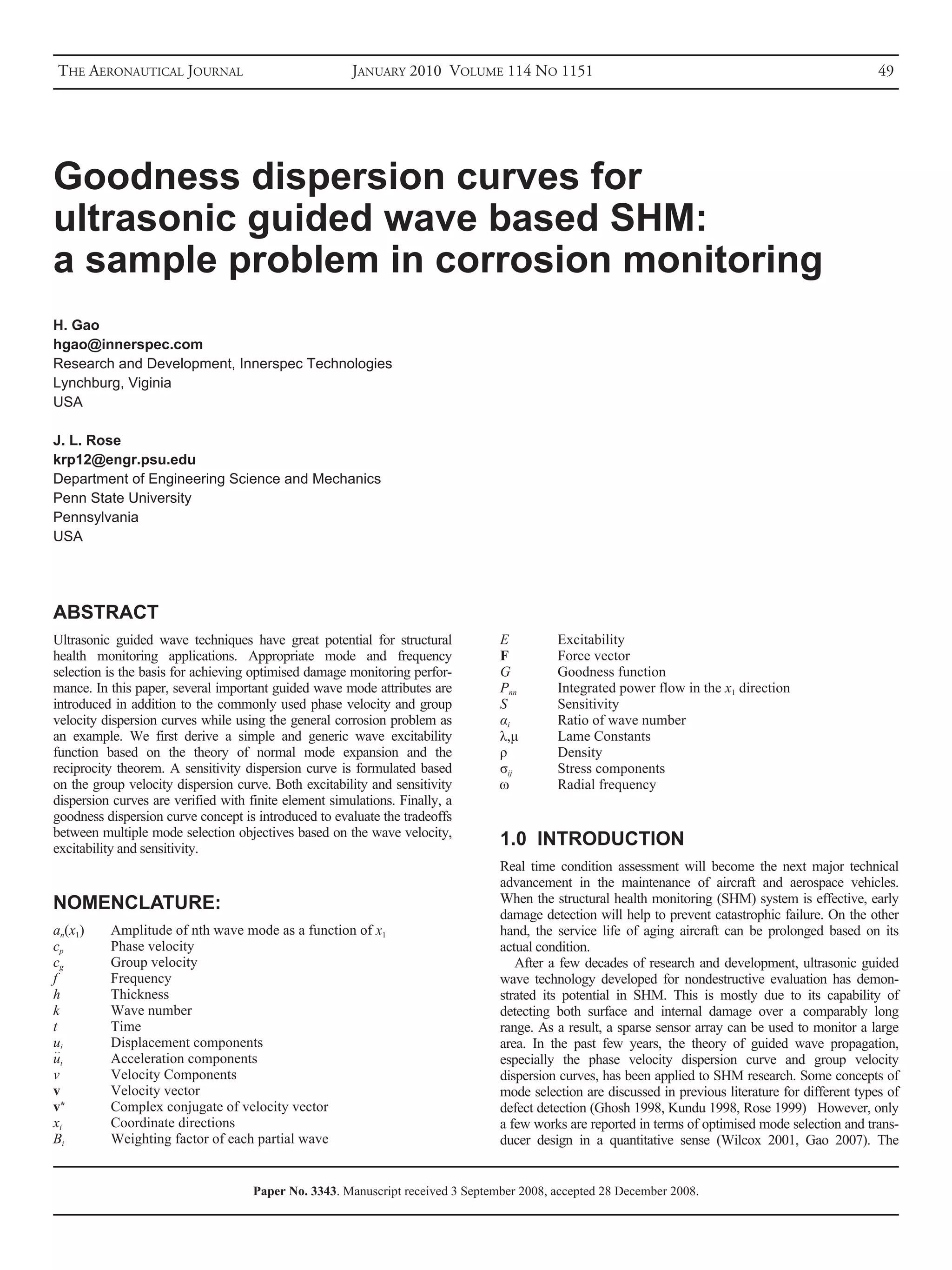 Goodness Dispersion Curves for Ultrasonic Guided Wave based SHM | PDF
