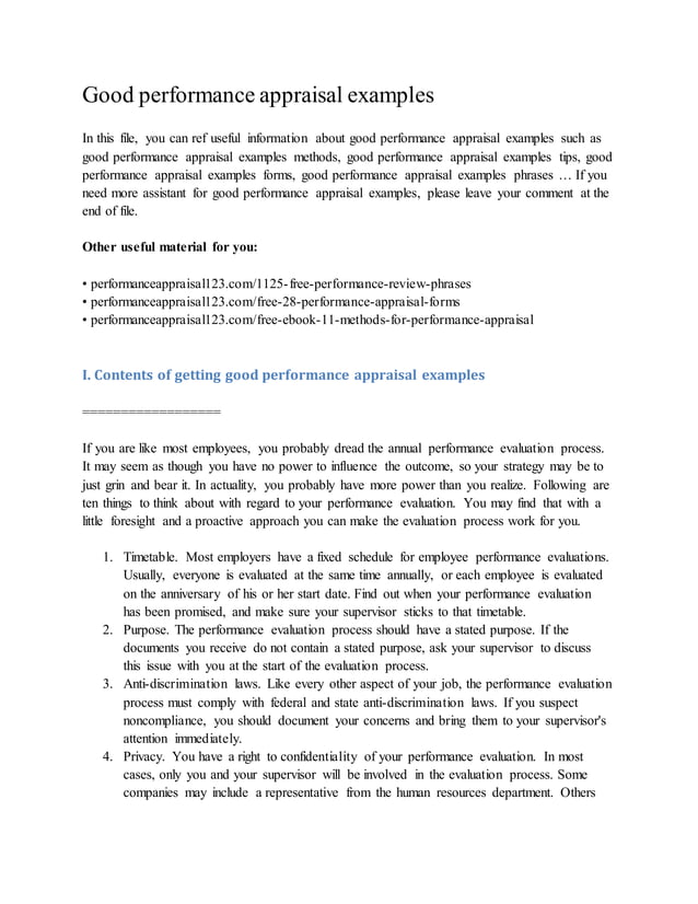 Good performance appraisal examples | DOCX