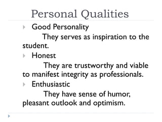 Good personal qualities of a teacher | PDF