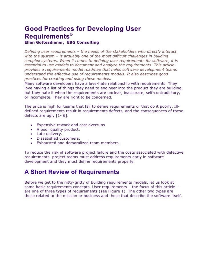 Good Practices For Developing User Requirements