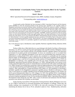 'Sufola Batishak' A Good Quality Pechay Variety Developed by BRAC ...