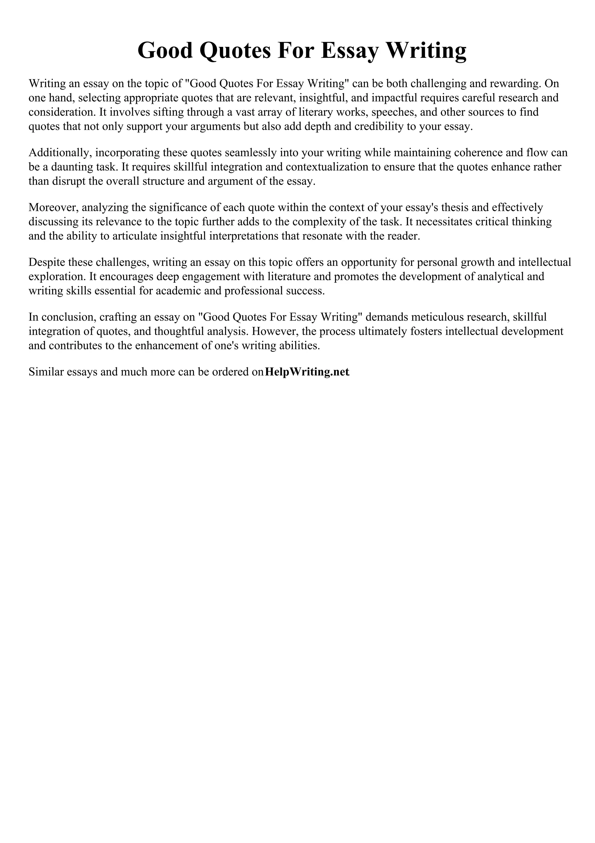 Good Quotes For Essay Writing | PDF | Books and Literature