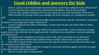 Good riddles and answers for kids | PDF