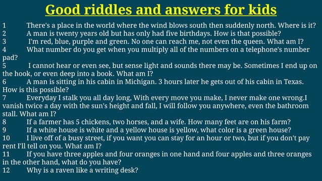 Good riddles and answers for kids | PDF | Games and Puzzles | Hobbies ...