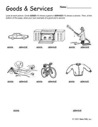 Goods And Services Worksheet