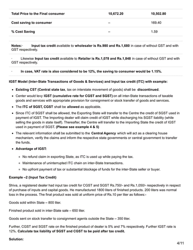 Goods and service tax - GST- A detailed explanation with examples | PDF