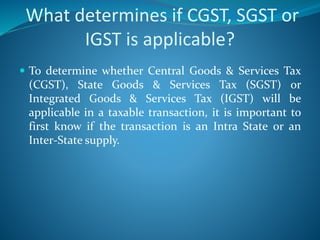 Goods and service tax concept of cgst, sgst and igst by dr. soheli ...