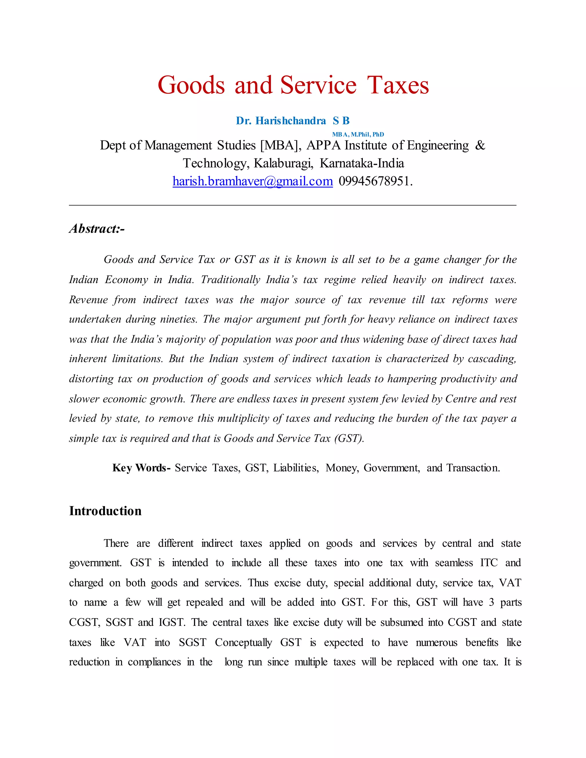 [GST] Goods and service taxes In India | DOCX