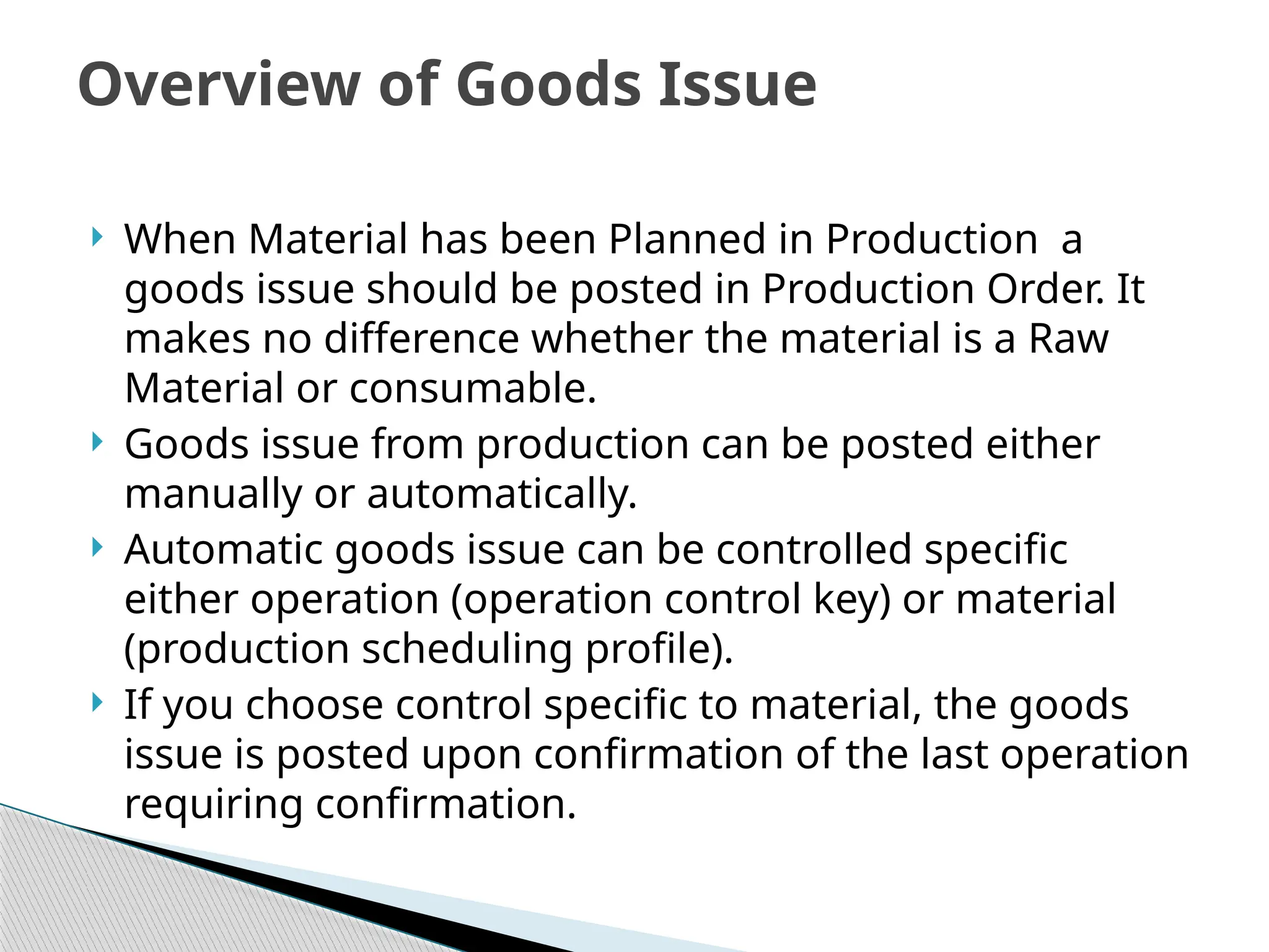 PRODUCTION PROCESS GOODS ISSUE IN SAP PP | PPT