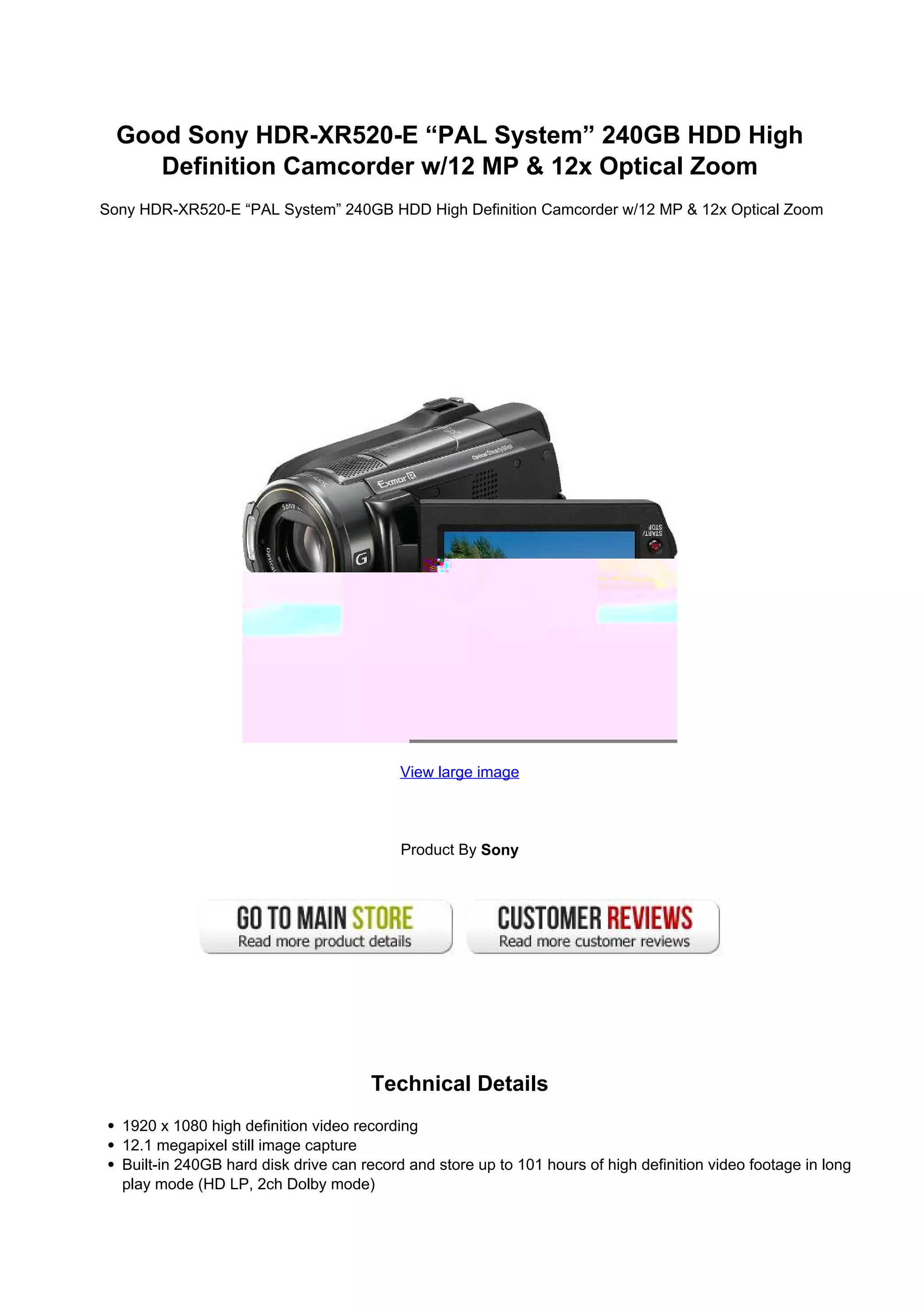 Good sony hdr xr520-e pal system 240 gb hdd high definition camcorder ...