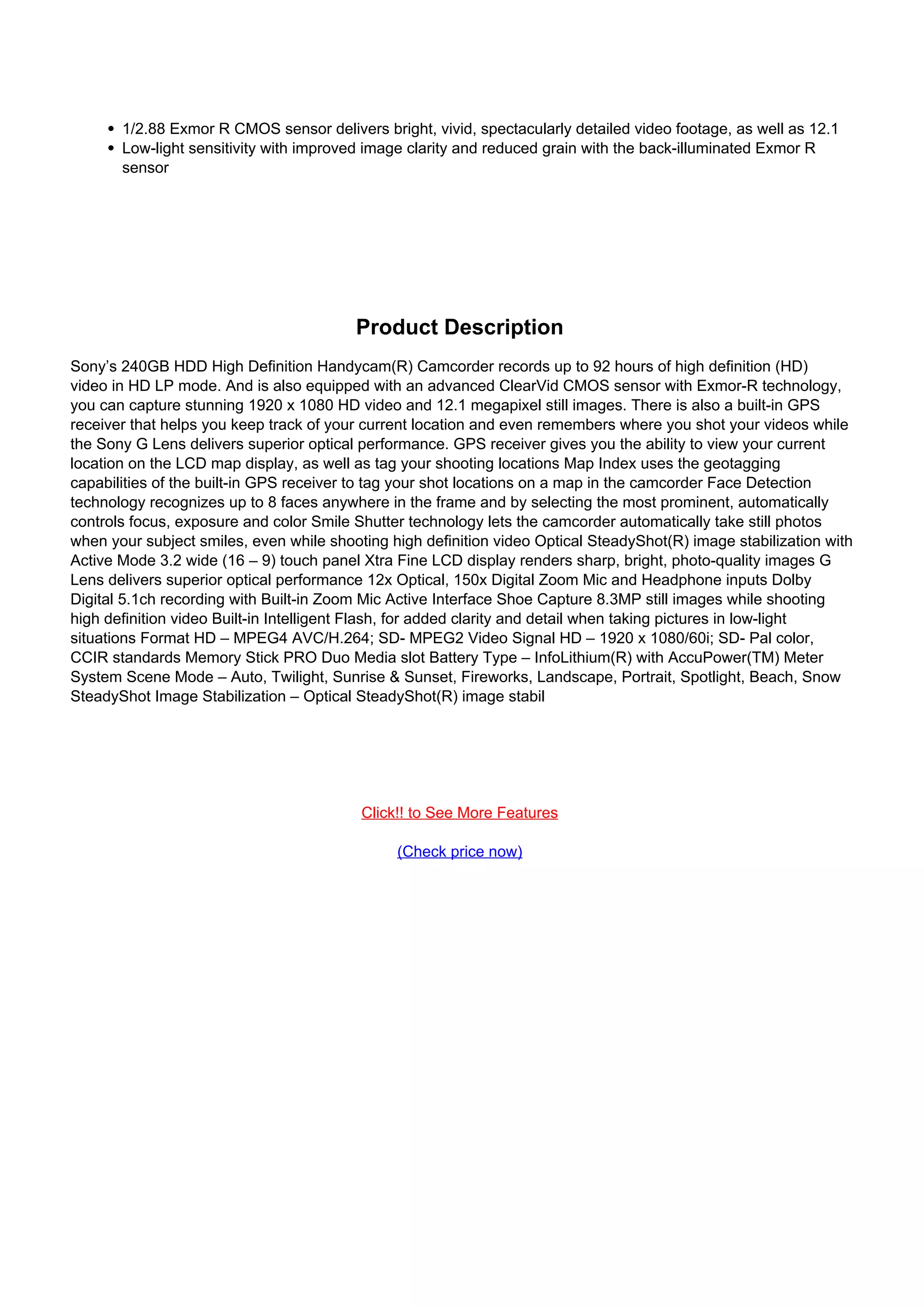 Good sony hdr xr520-e pal system 240 gb hdd high definition camcorder ...