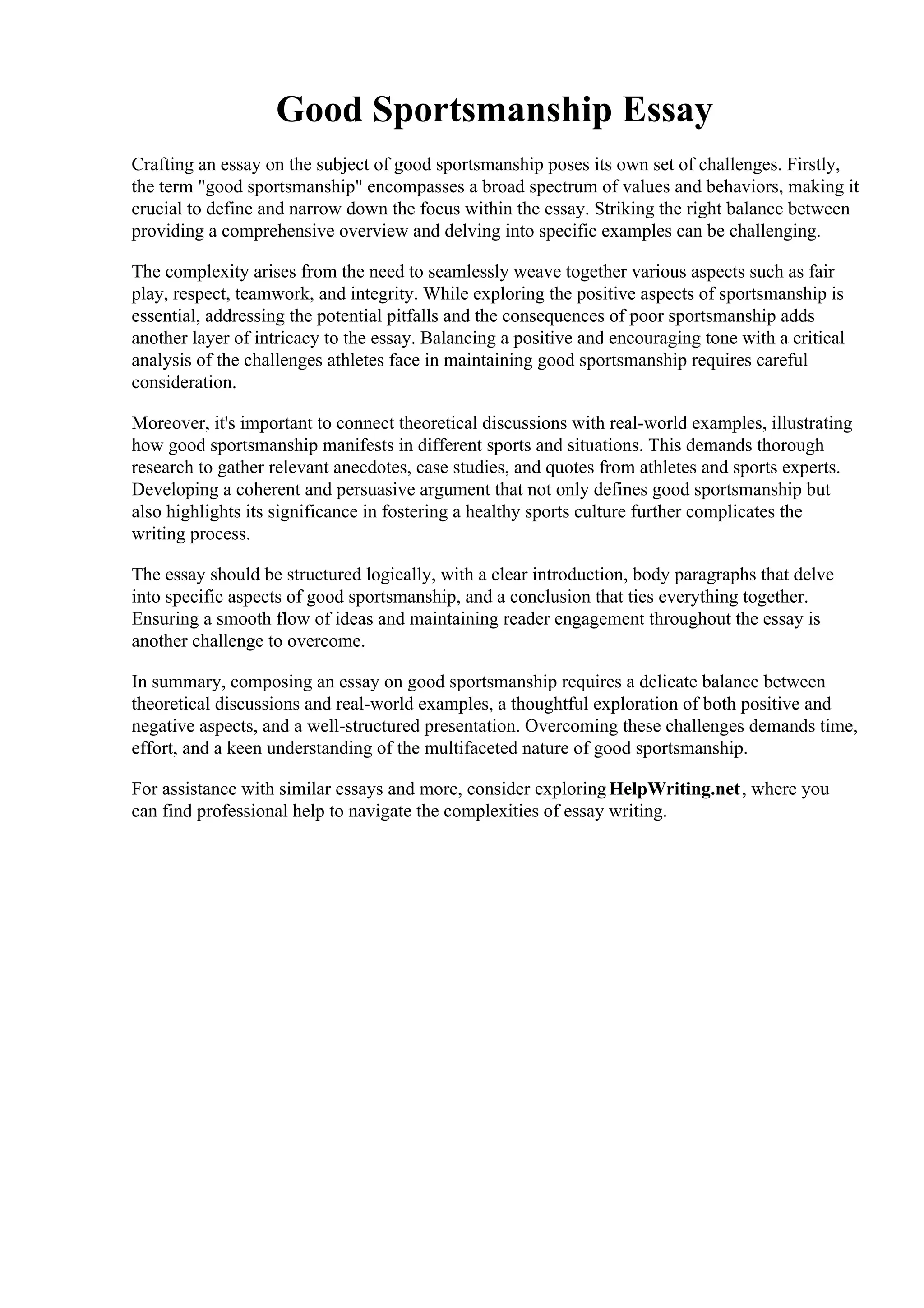 Good Sportsmanship Essay | PDF | Science