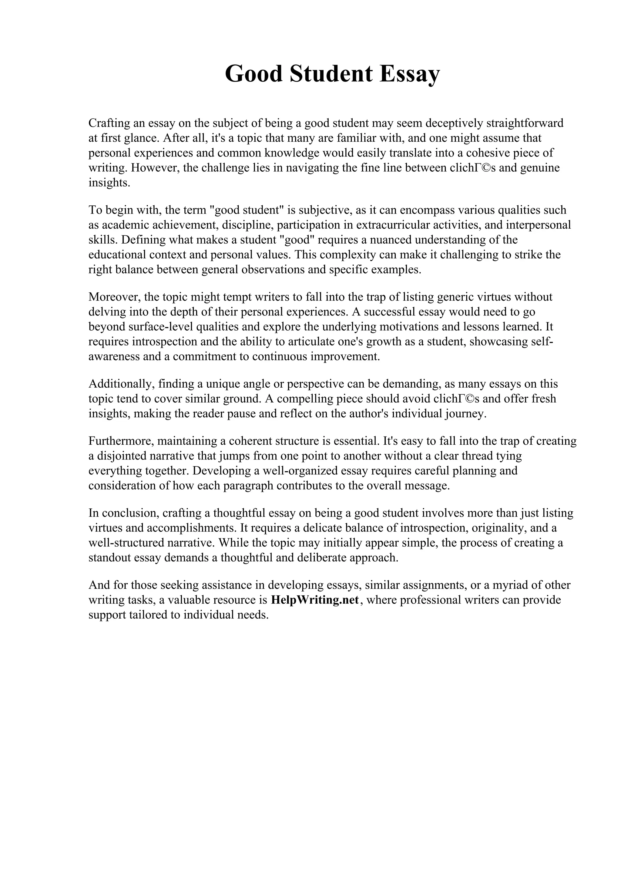 Good Student Essay. The College of William & Mary | PDF