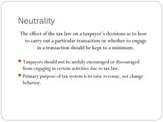Principles of Good Tax Policy | PPT
