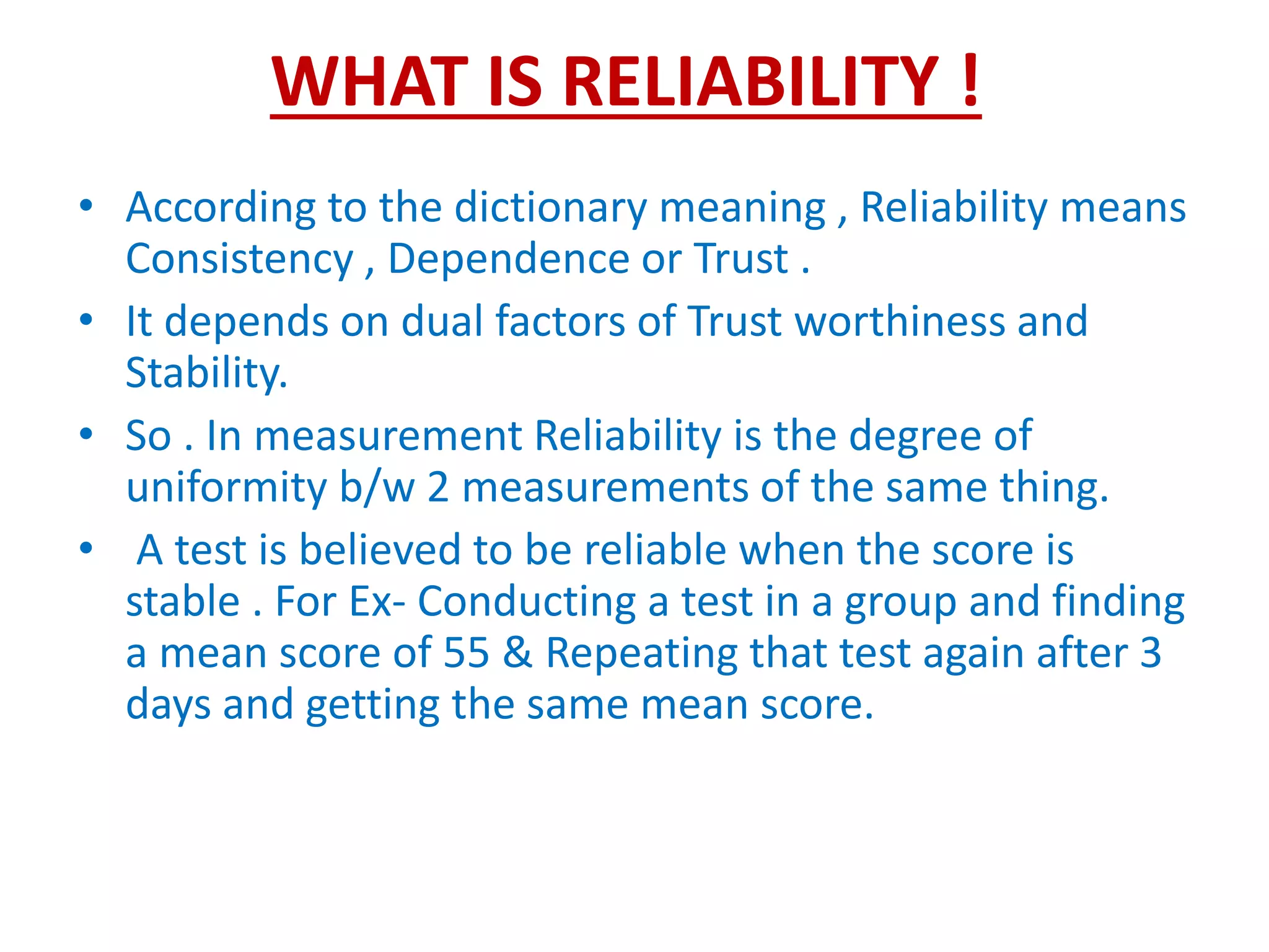 Good test , Reliability and Validity of a good test | PPTX