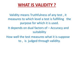Good test , Reliability and Validity of a good test | PPTX