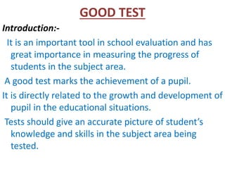 Good test , Reliability and Validity of a good test | PPTX