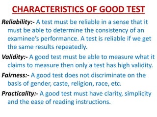 Good test , Reliability and Validity of a good test | PPTX
