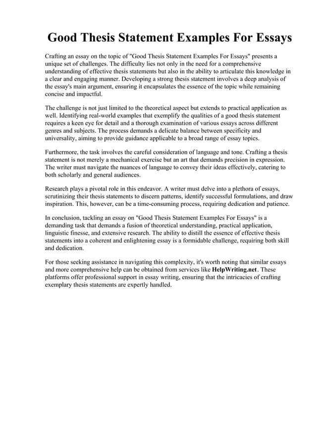 Good Thesis Statement Examples For Essays | PDF