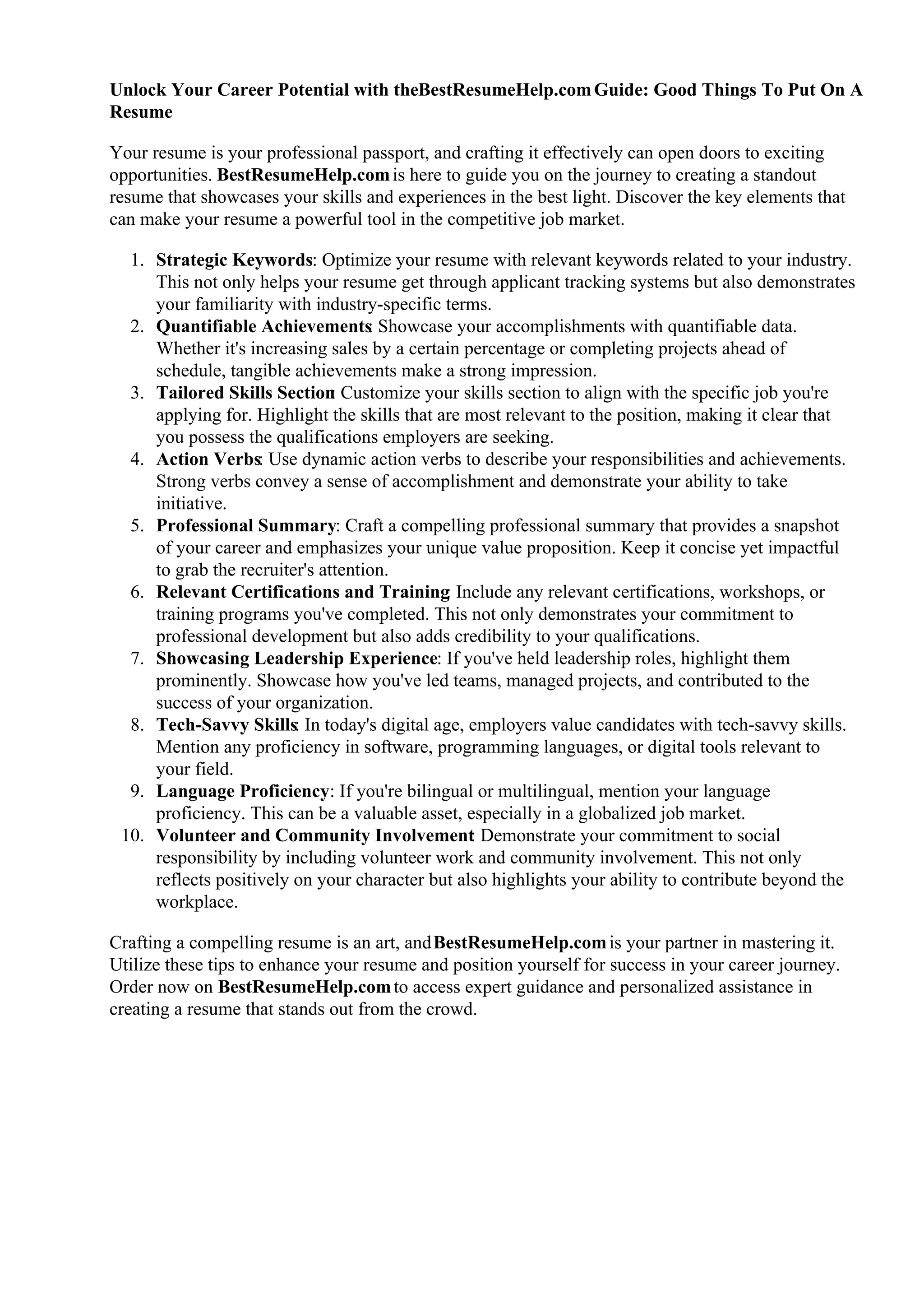 Good Things To Put On A Resume. Whats the Best Resume Font, Size, and ...