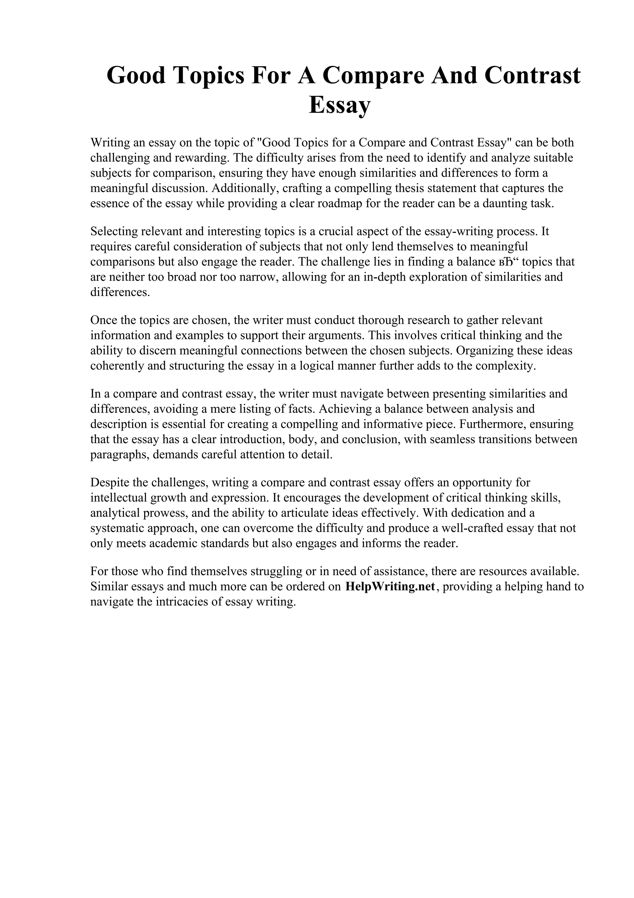 Good Topics For A Compare And Contrast Essay.pdf