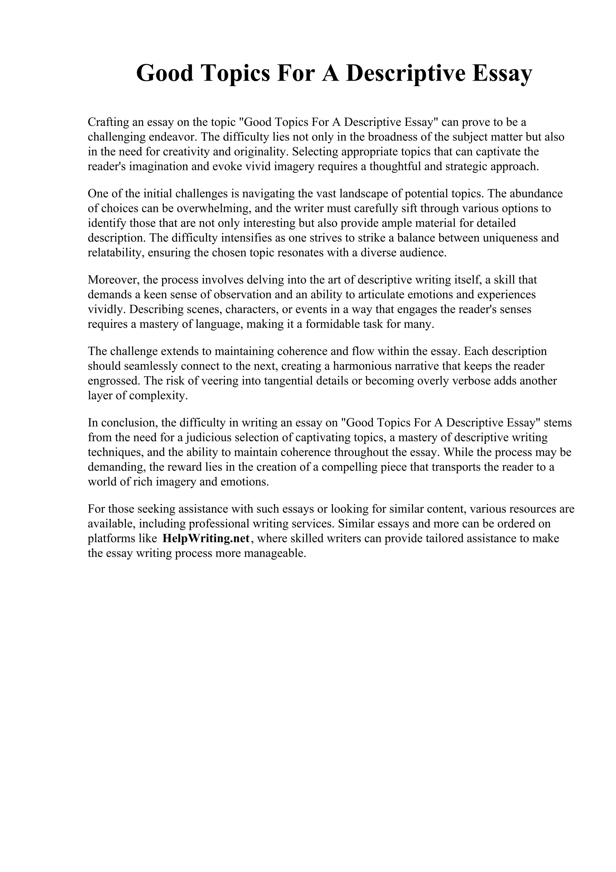 Good Topics For A Descriptive Essay.pdf | Hobbies & Interests