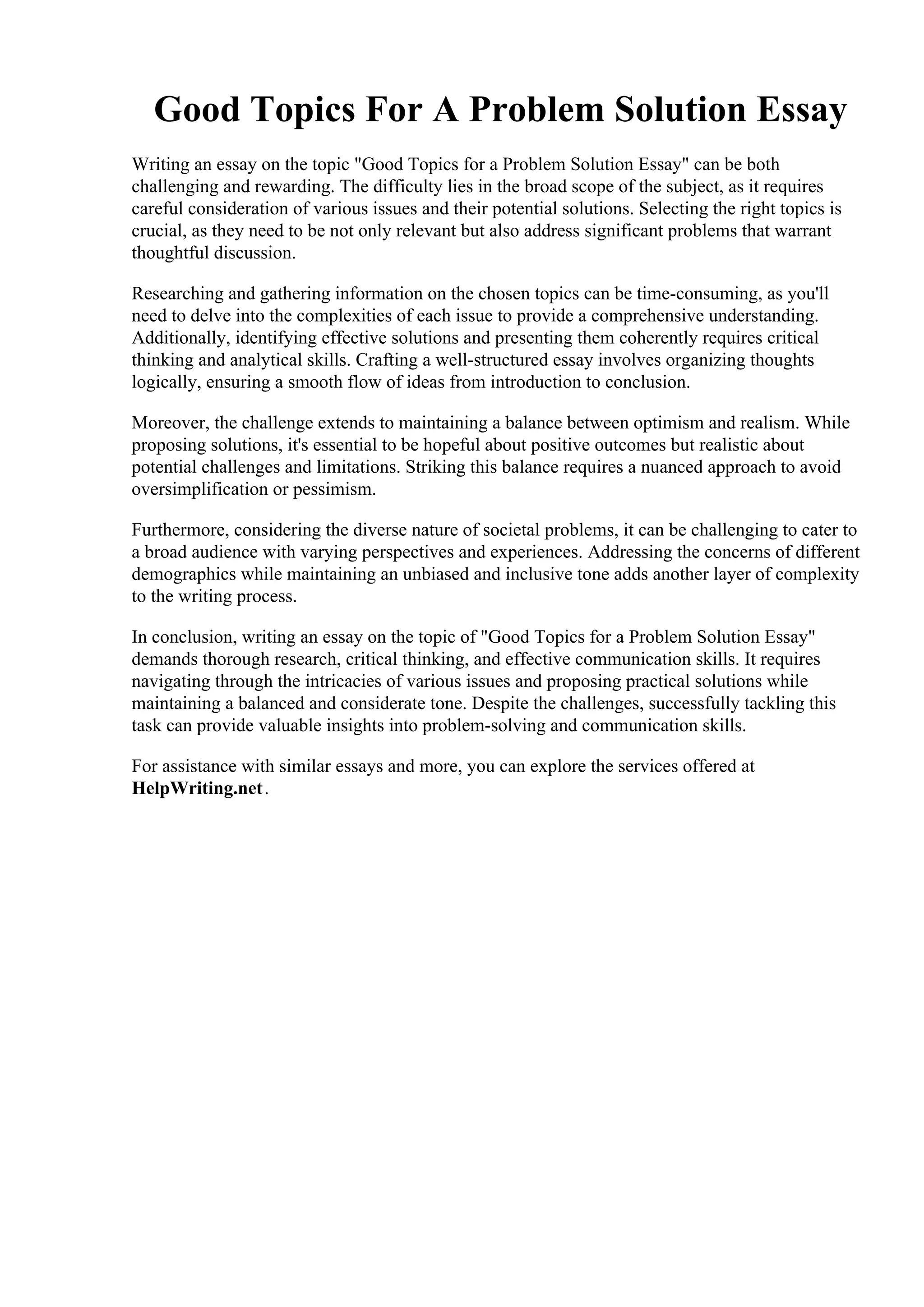 Good Topics For A Problem Solution Essay | PDF