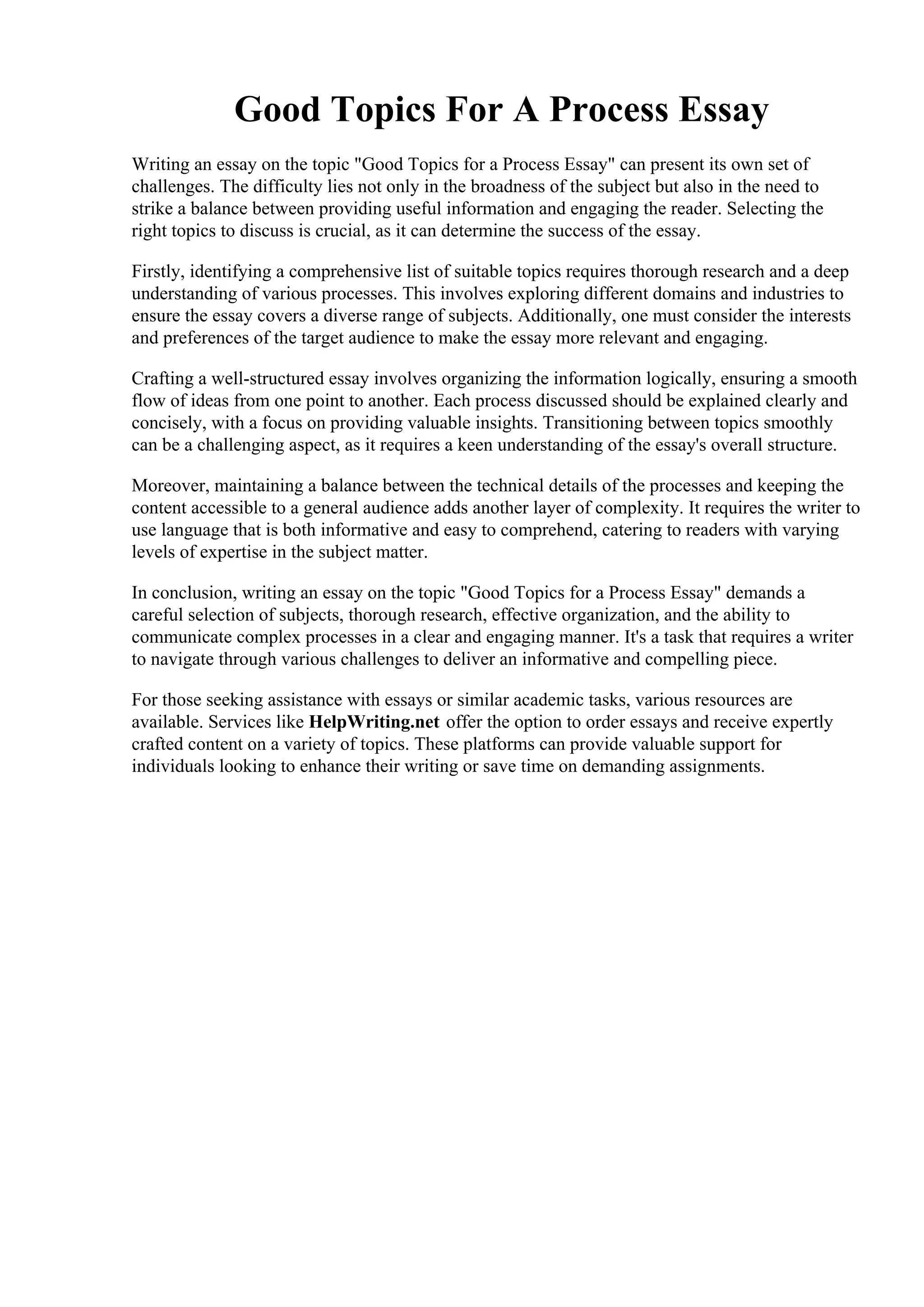 Good Topics For A Process Essay | PDF