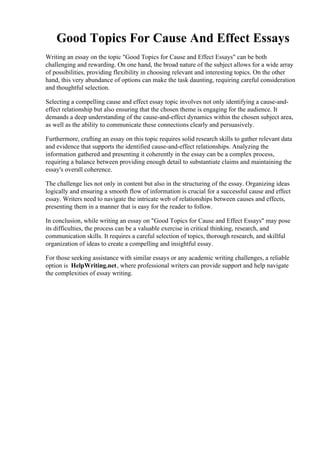 Good Topics For Cause And Effect Essays | PDF