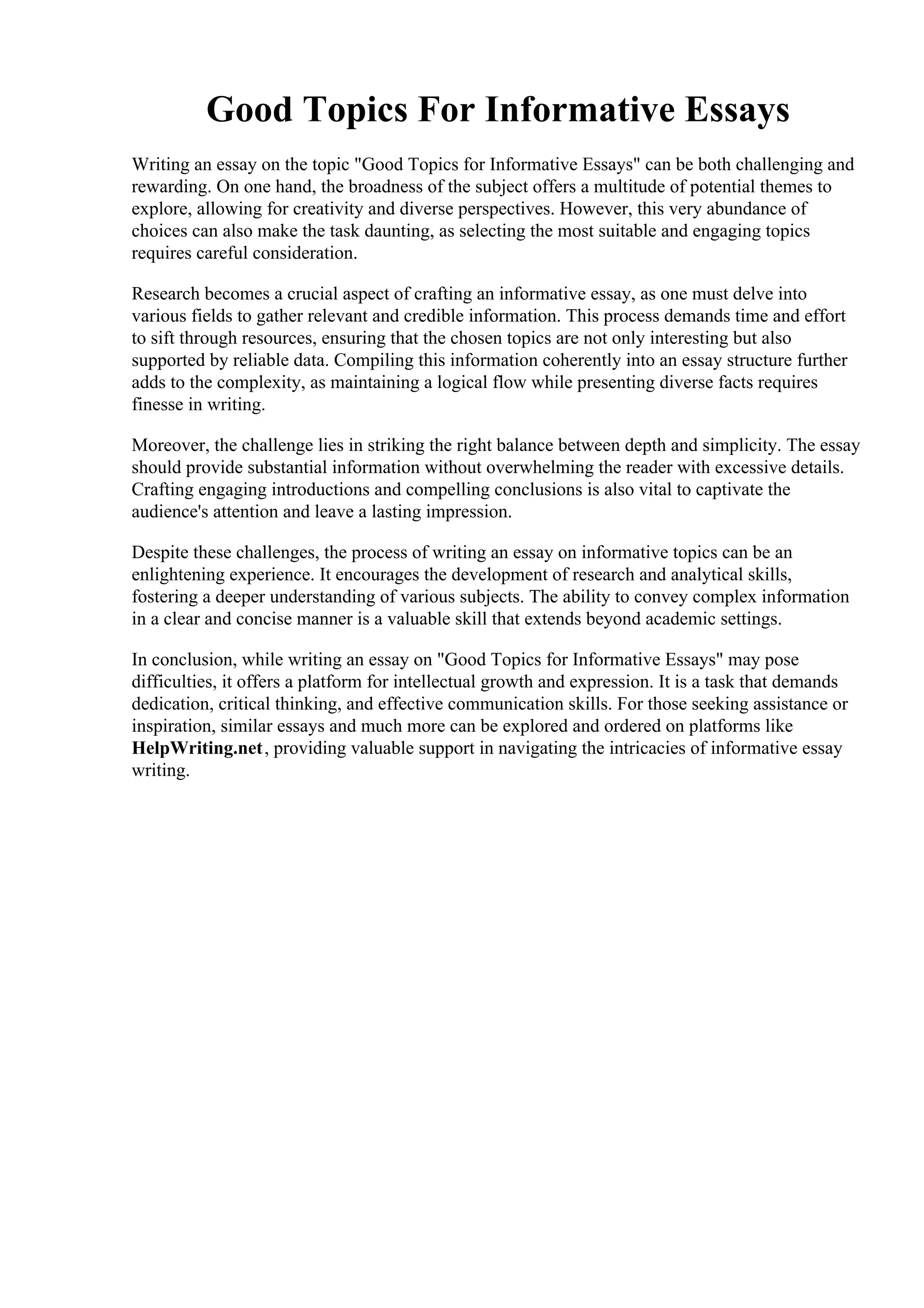 Good Topics For Informative Essays | PDF