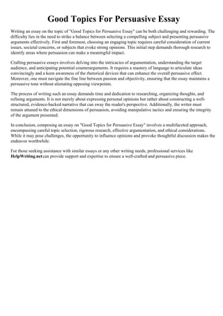 Good Topics For Persuasive Essay | PDF