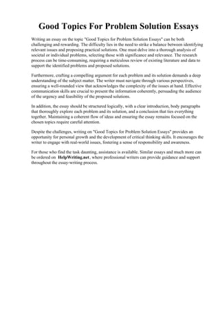 Good Topics For Problem Solution Essays.pdf