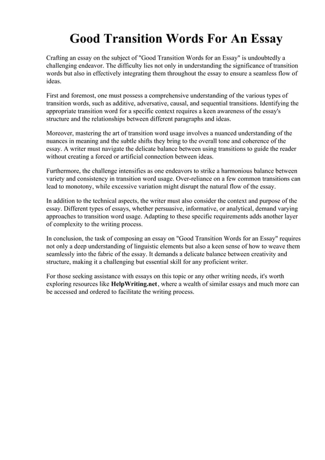 Good Transition Words For An Essay. 017 List Of Transition Words ...