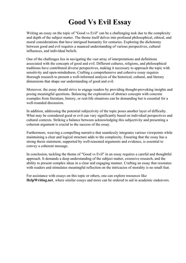 Good Vs Evil Essay | PDF