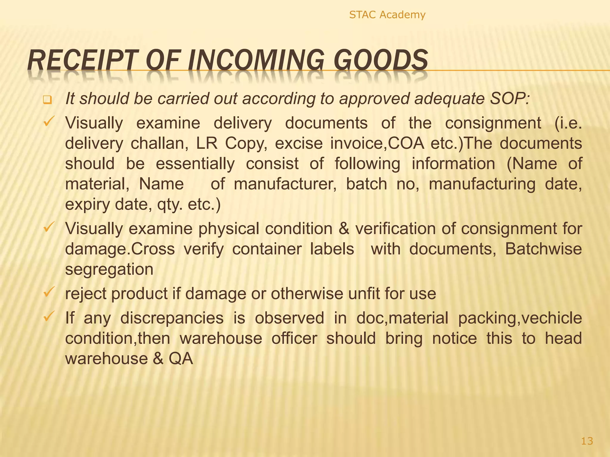 Good Warehousing Practices (GWH) in Pharmaceutical Industry | PPTX