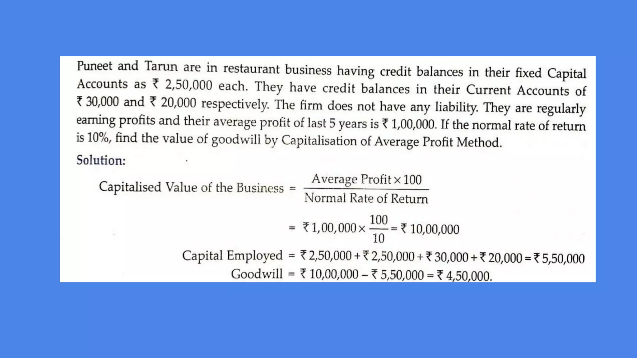 Goodwill by capitalisation of average profit method | PPT