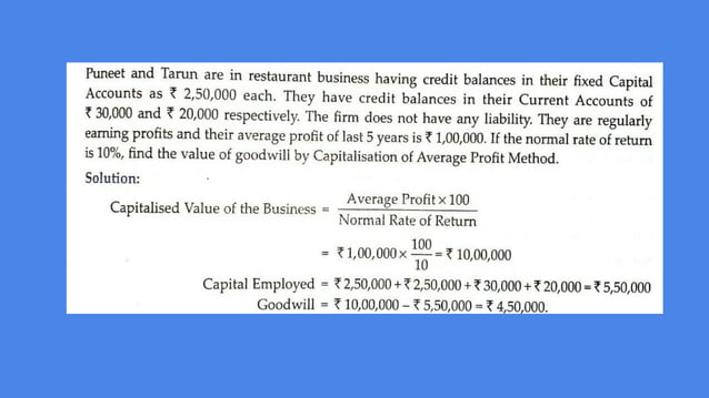 Goodwill by capitalisation of average profit method | PPT