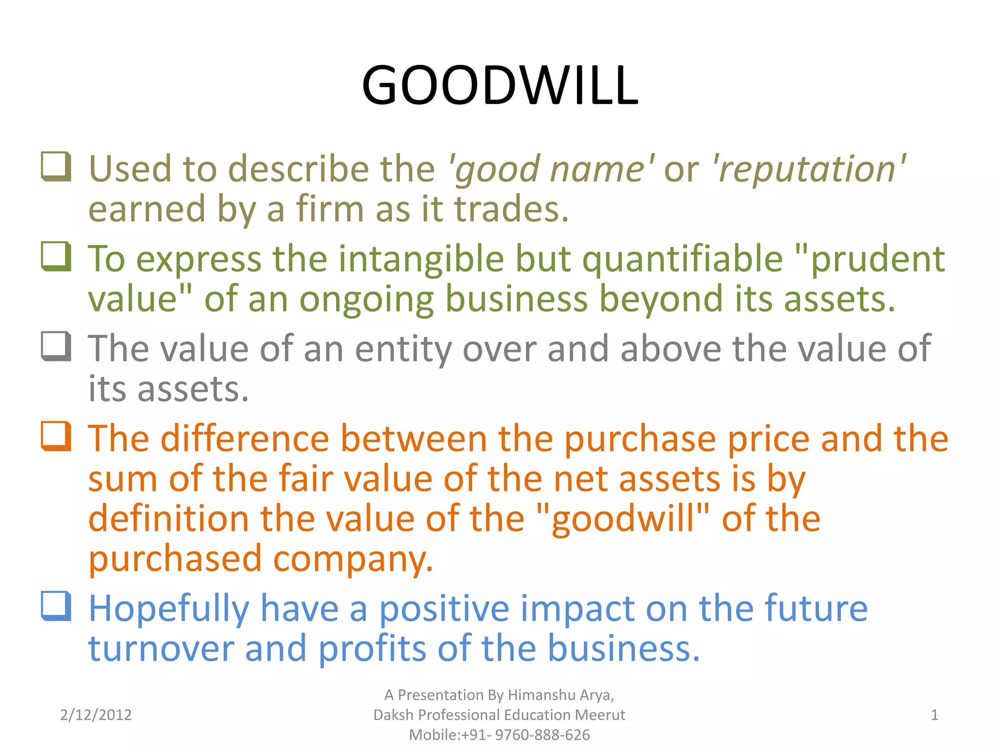 Goodwill valuation | PDF
