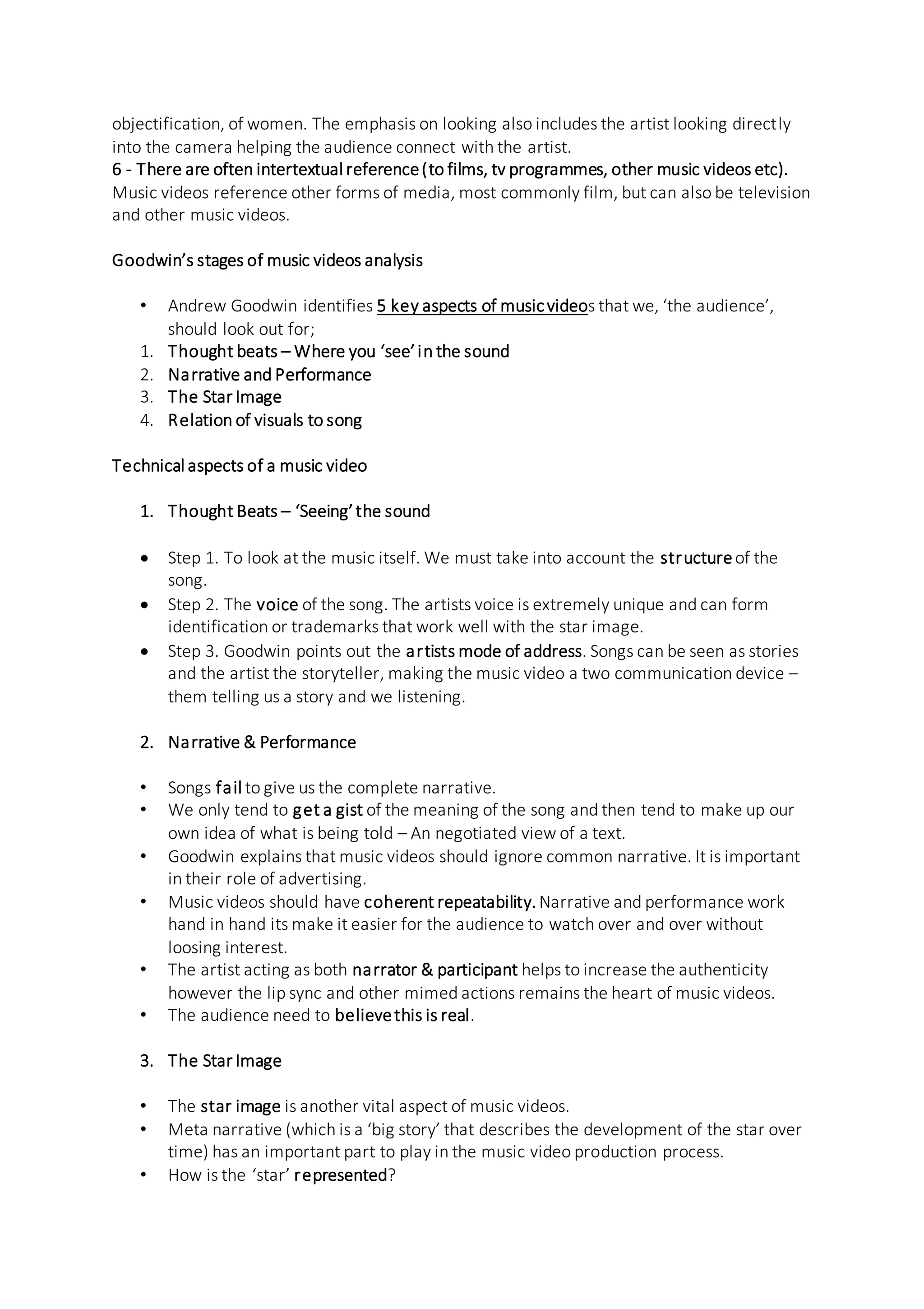 Goodwin’s 6 parts and 5 key things in a music video | DOCX