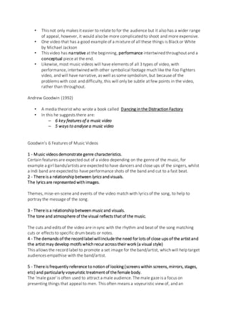 Goodwin’s 6 parts and 5 key things in a music video | DOCX