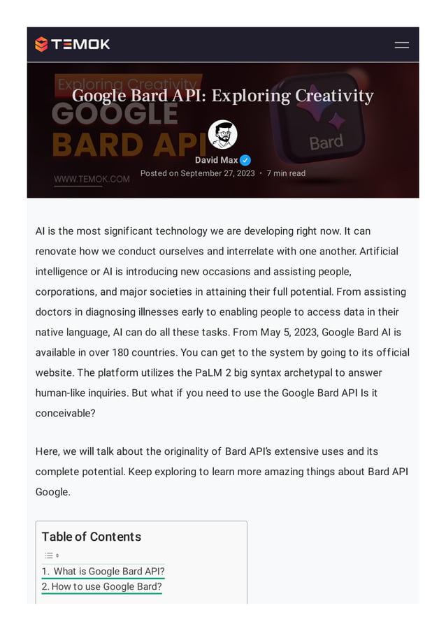 Google Bard API: Exploring Creativity | PDF