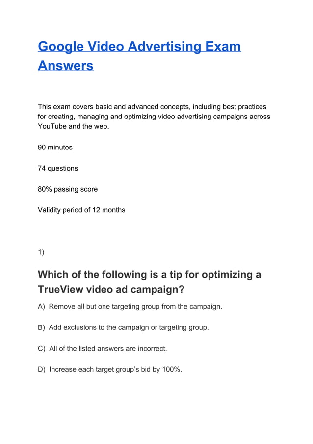 Google Video Advertising Exam Answers | PDF