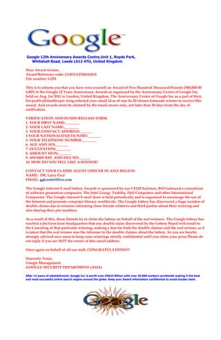 Google 12th anniversary awards centre | PDF