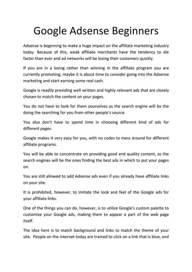 Google Adsense Beginners | PDF