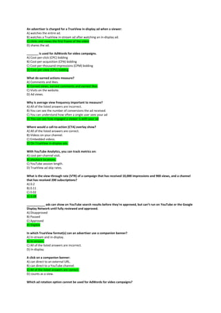 Google AdWords Video Advertising Exam Questions and Answers | PDF