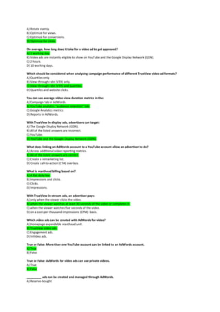 Google AdWords Video Advertising Exam Questions and Answers | PDF